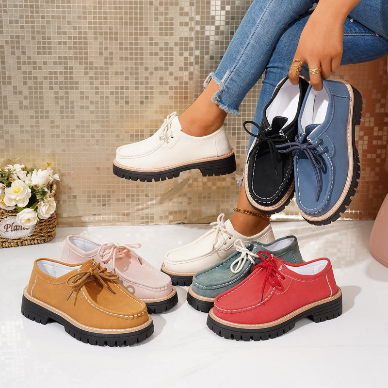 Damen Loafer mit dicker Plateau-Sohle und Schnürung – sheonestore