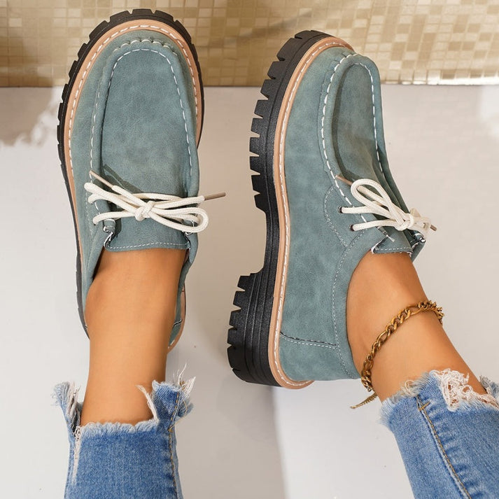 Damen Loafer mit dicker Plateau-Sohle und Schnürung – sheonestore