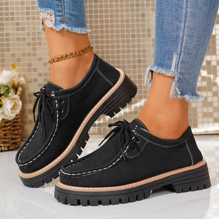 Damen Loafer mit dicker Plateau-Sohle und Schnürung – sheonestore